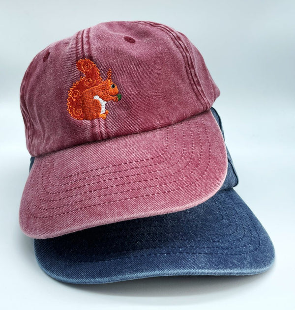 Red Squirrel Cap - British Wildlife Embroidered Hat - Animal Conservation - Blue Panda