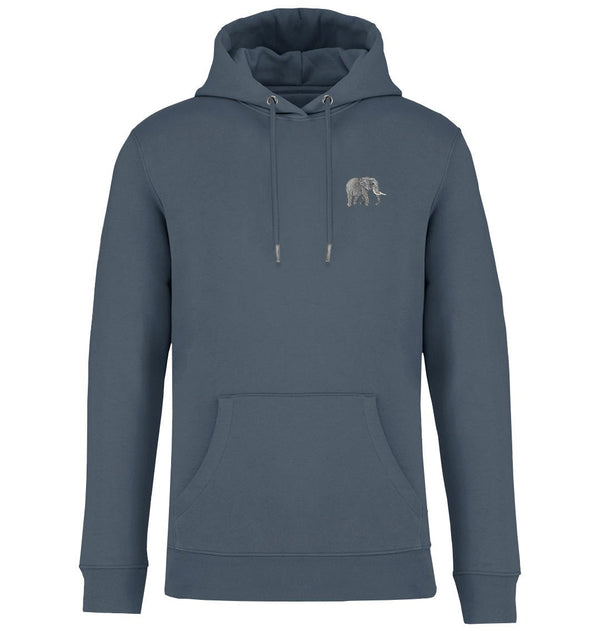 Elephant Hoodie Mens - Embroidered Elephant design Hoody - Blue Panda UK