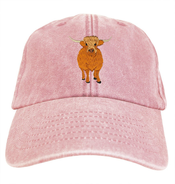 Highland Cow Baseball Cap - Wildlife Hat - Animal Embroidery Hat - Blue ...