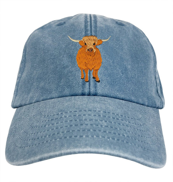 Highland Cow Baseball Cap - Wildlife Hat - Animal Embroidery Hat - Blue ...