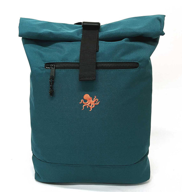 Octopus Beach Roll-top Backpack - Recycled - Sea life Embroidery - Blue ...