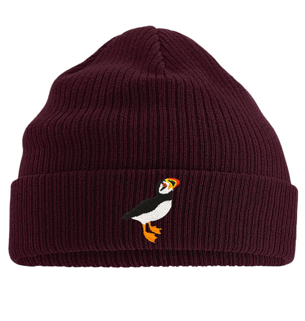 Puffin Beanie Hat - Organic Cotton - Embroidered British Seabird Design ...