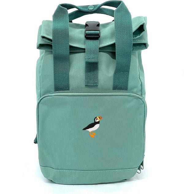 Puffin Backpack - Recycled Mini Roll-top Eco Wildlife Rucksack - Blue Panda